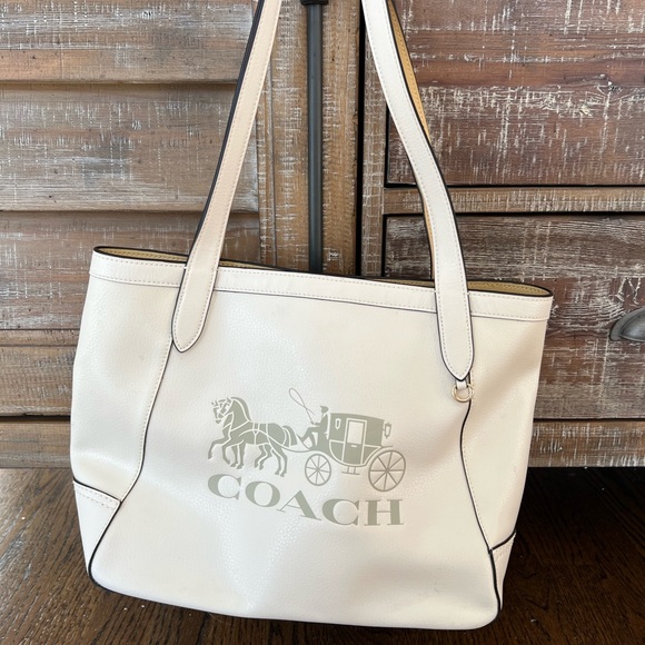 Coach | Bags | Coach Cream Tote With Carriage Design | Poshmark